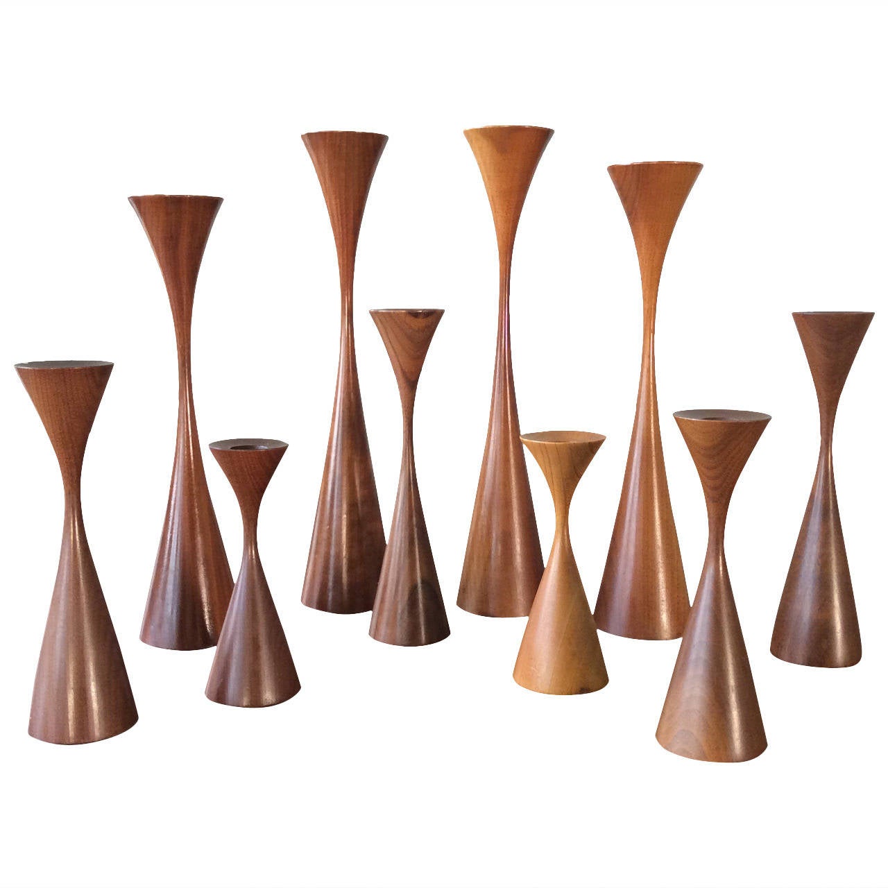 Forest of Ten Sculptural Danish Modern Candlesticks by Rude Osolnik ...
