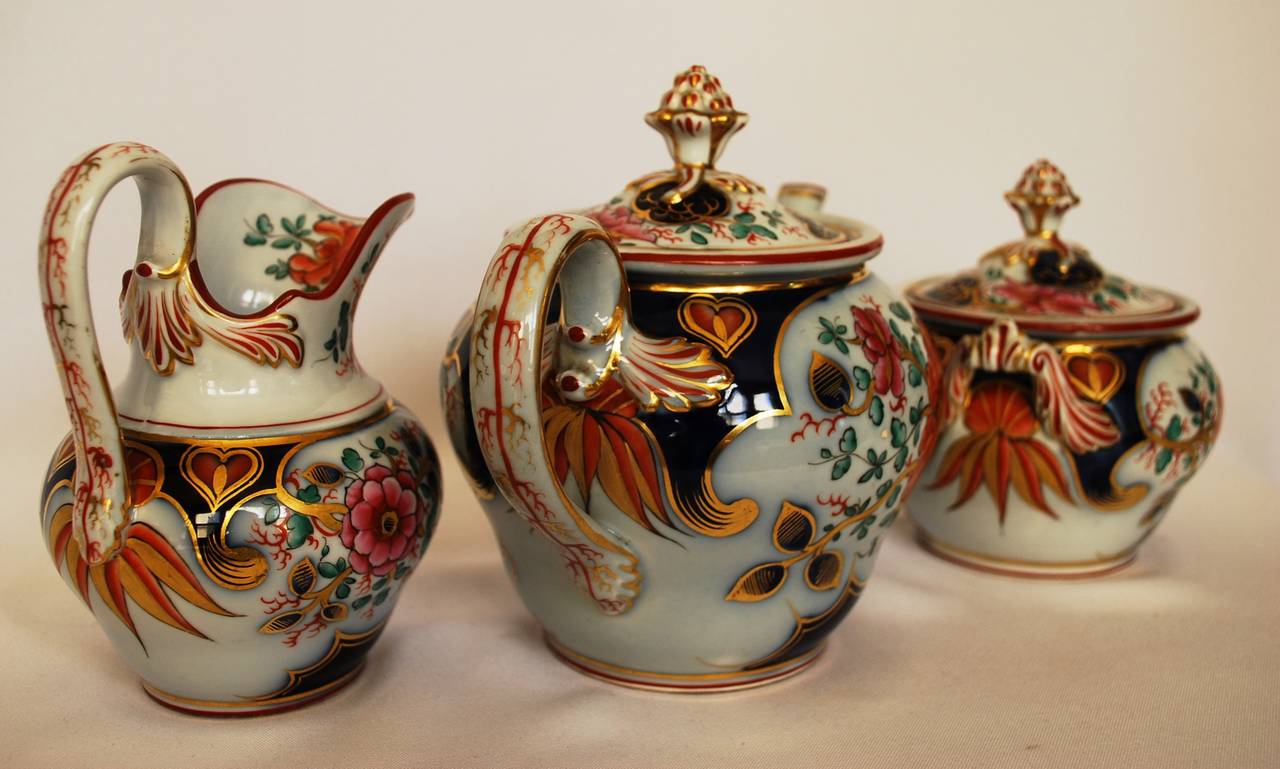 Coral Decorated Gold Pink and Orange Imari Tea Set For Sale at 1stDibs ...