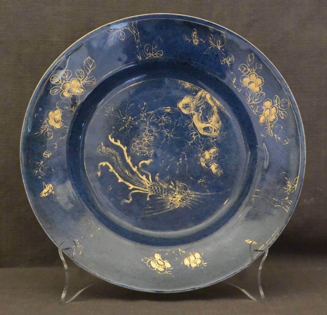 Powder Blue and Gilt Kangxi Period Plate For Sale at 1stdibs
