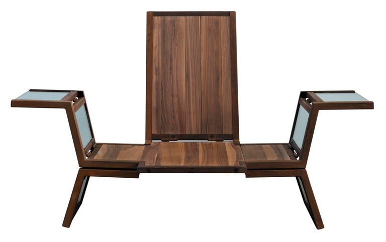 Contemporary Armchair in Italian Walnut, Steel and Glass w/ Italian ...