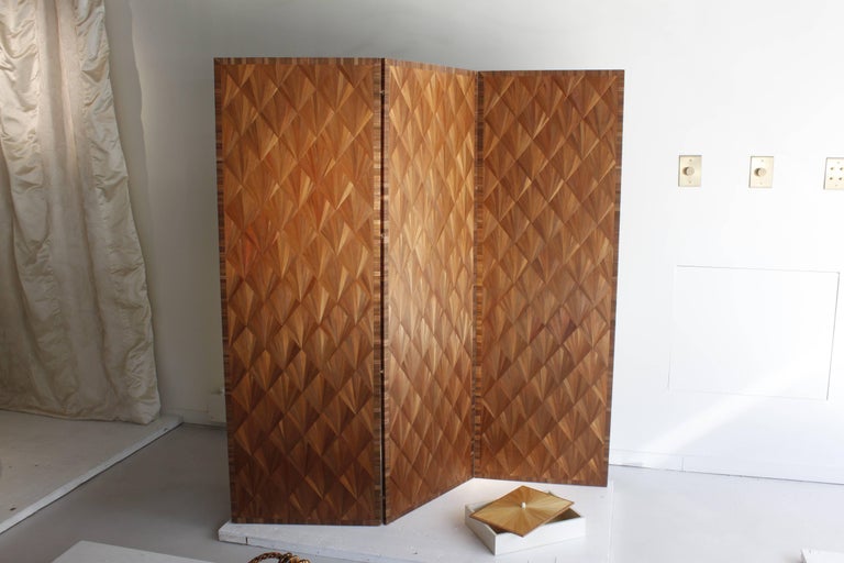 Three-Panel Marquetry Folding Screen with Diamond Shaped Pattern For ...