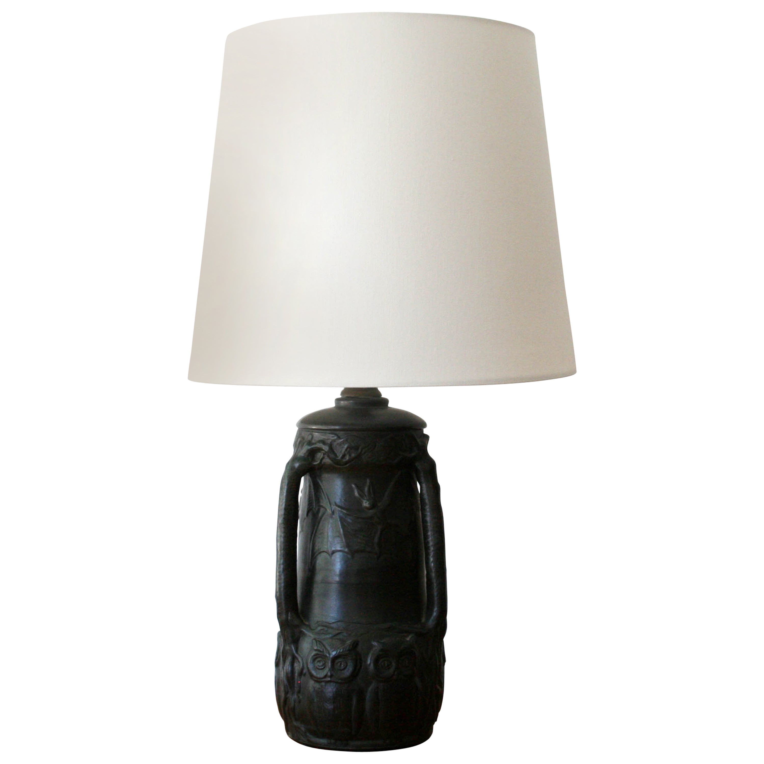 Danish Black Terracotta Bat Lamp by Potter L. Hjorth at 1stDibs