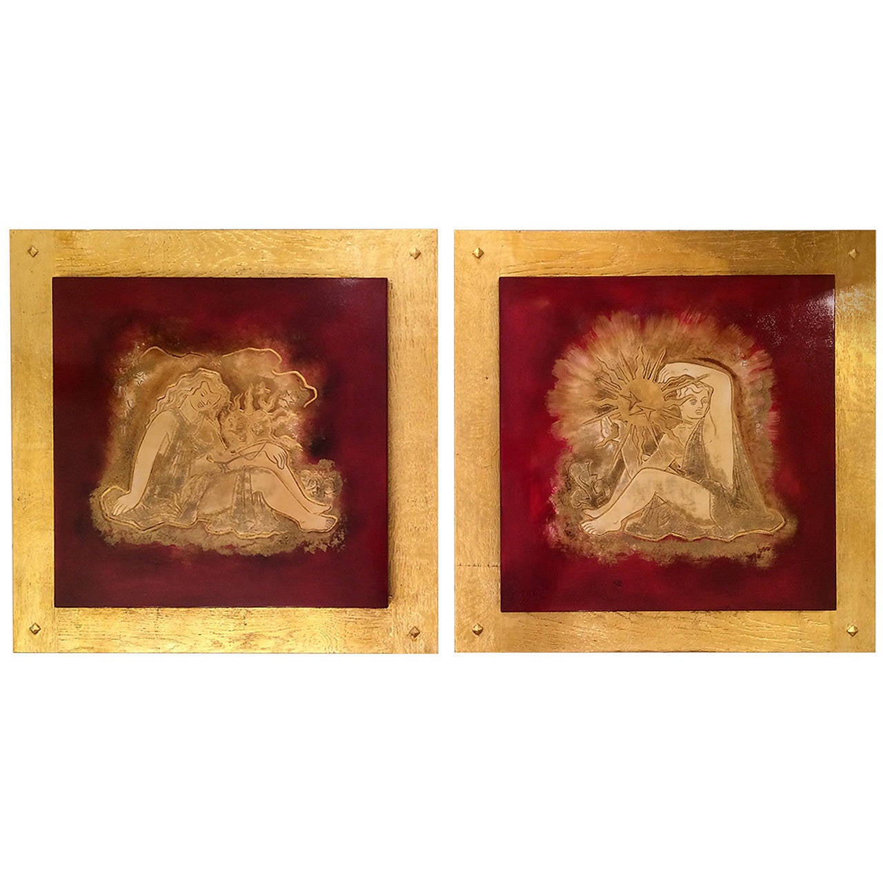 Pair Of Laquered Art Deco pannels by Robert Mignot For Sale at 1stDibs