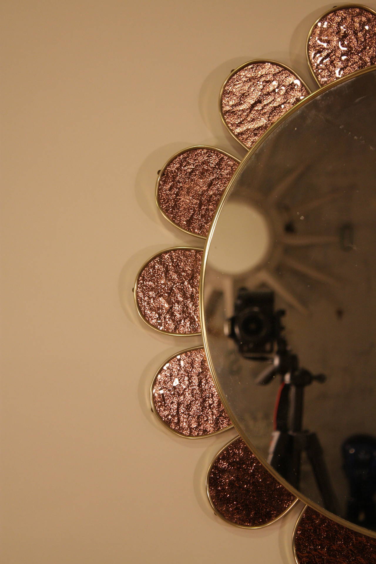 Midcentury Flower Burst Mirror with Pink Glass Petals For Sale at 1stdibs