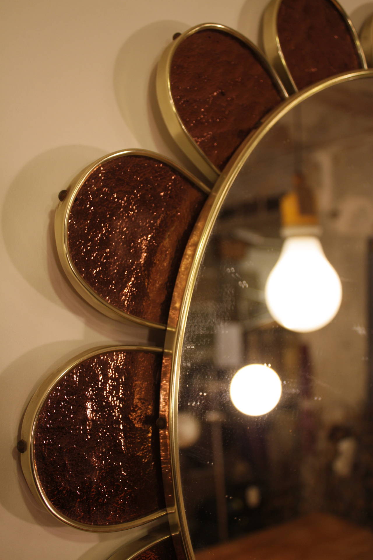 Midcentury Flower Burst Mirror with Pink Glass Petals For Sale at 1stdibs