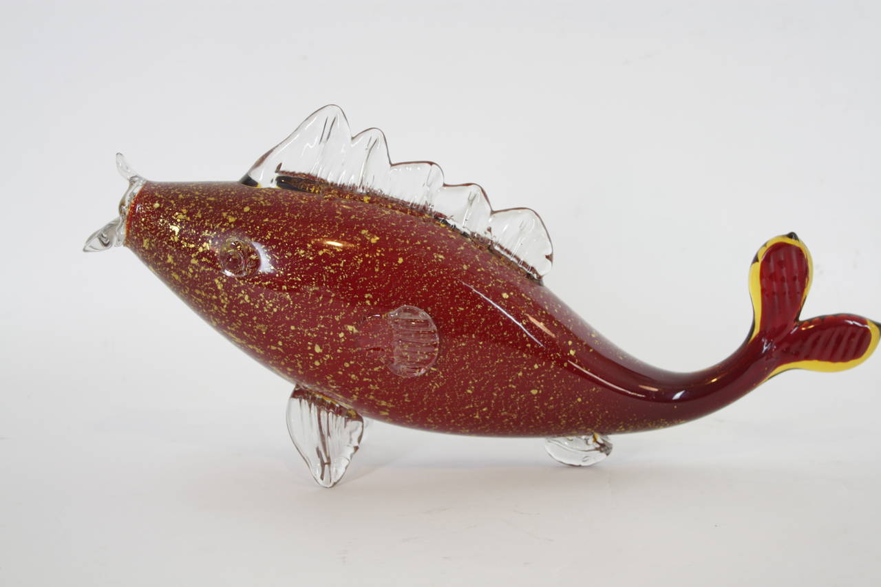 Red Murano Glass Fish Sculpture with Gold Aventurine Flecks at 1stDibs ...