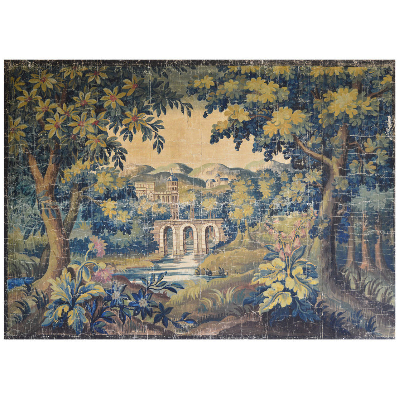 19th Century French Verdure Painted Paper Tapestry at 1stDibs