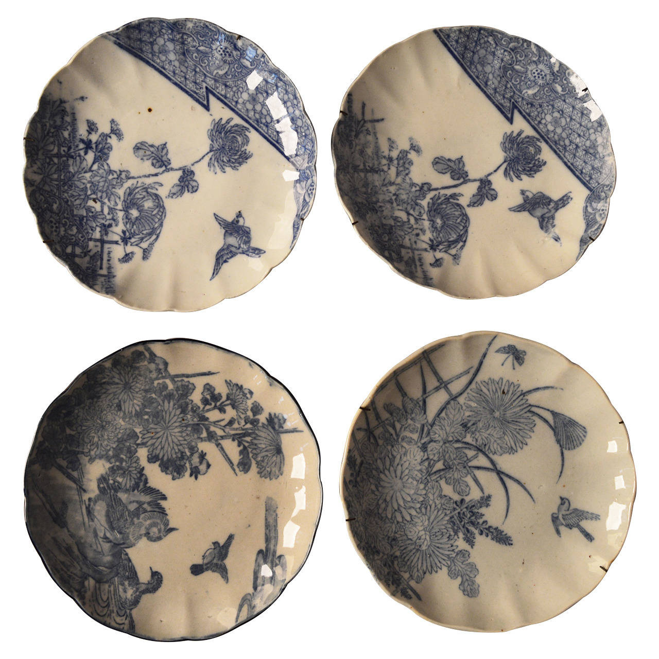 Group of Four Japanese Blue and White Plates, circa 1900 at 1stDibs