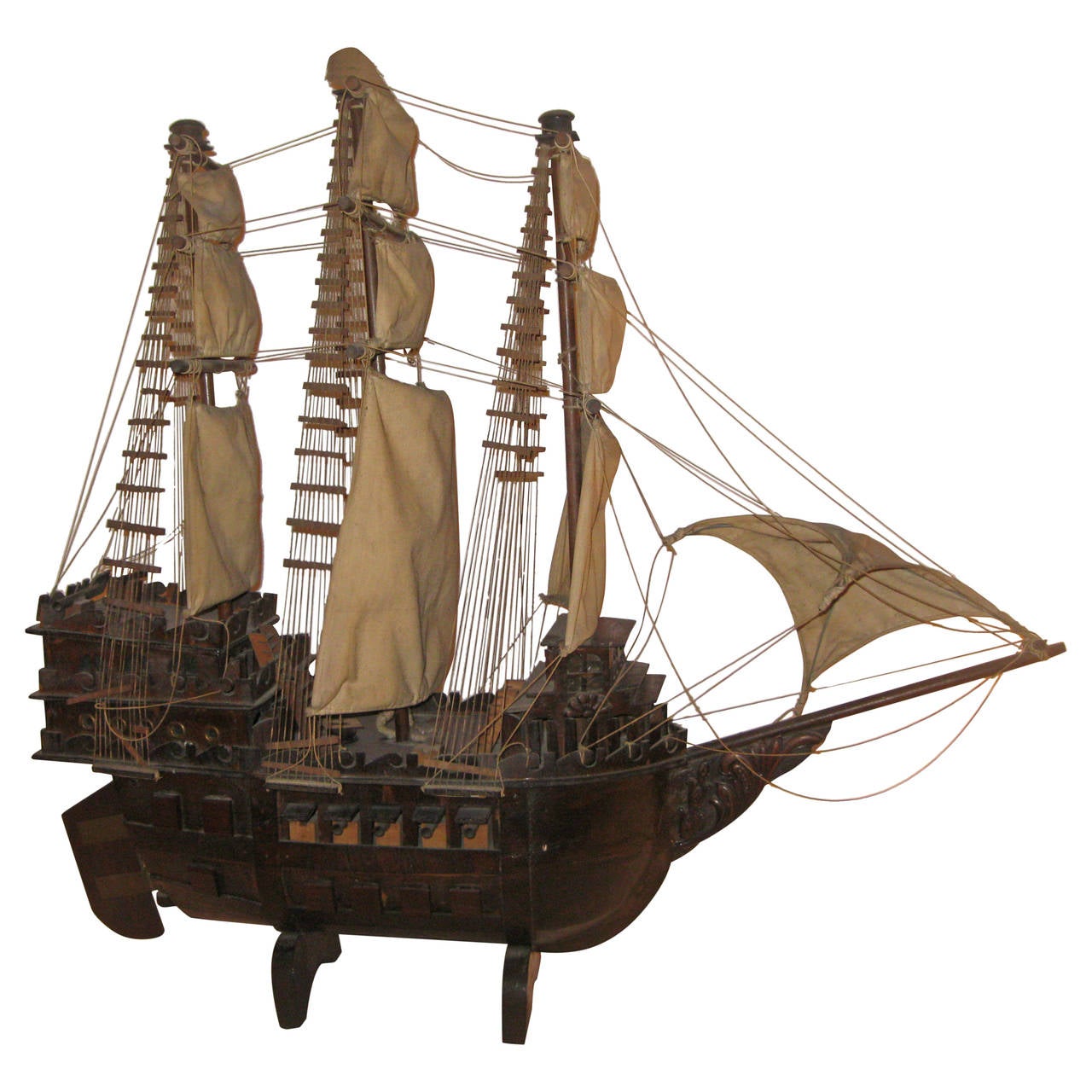 Hand-Carved Wooden Galleon Model at 1stDibs