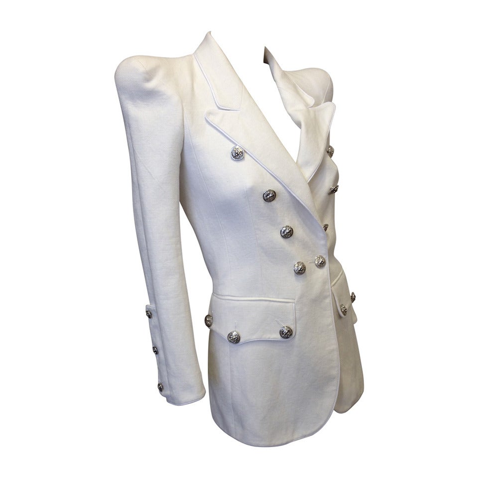 Balmain White Military Jacket with Silver Buttons at 1stDibs | white ...