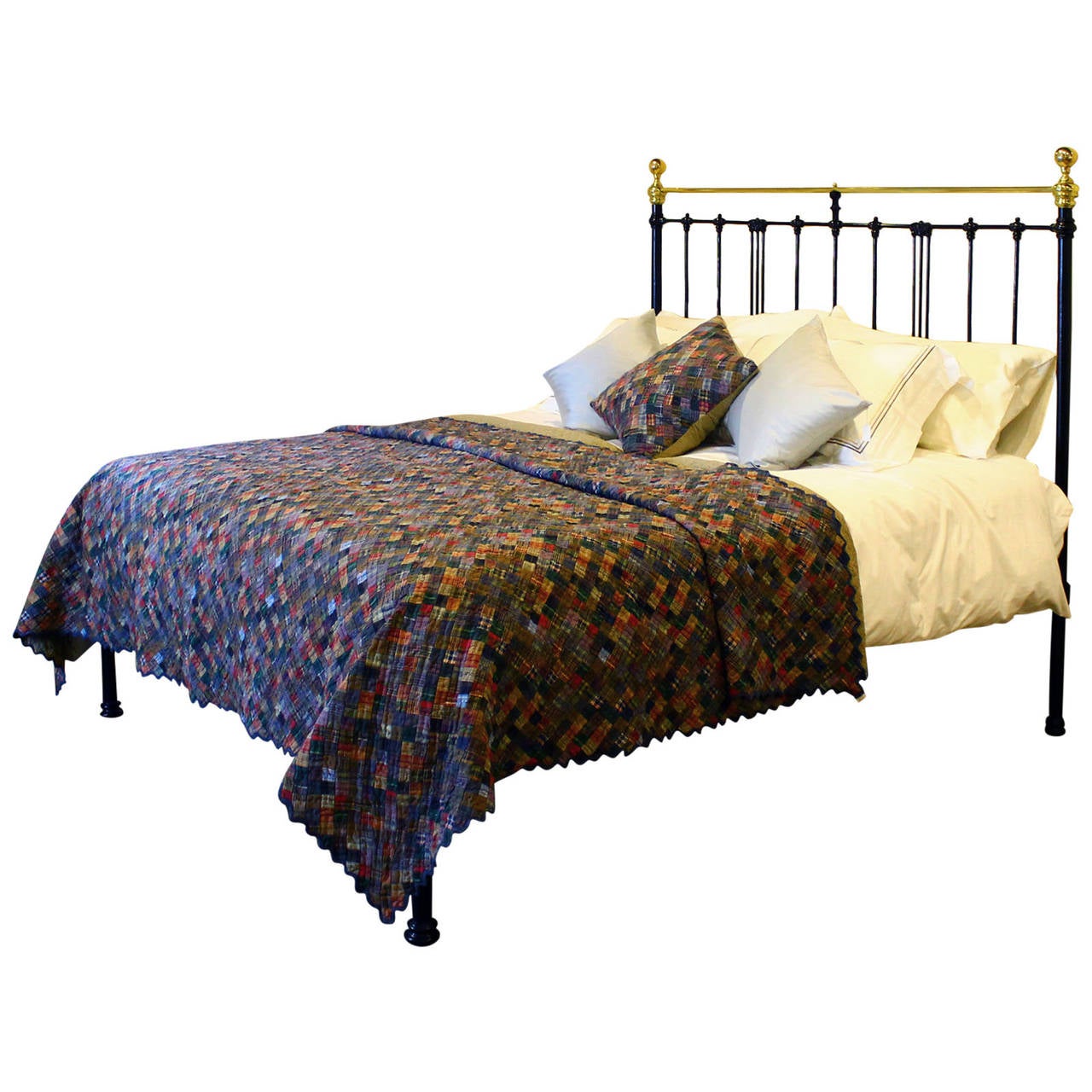Wide Brass and Iron Platform Bed - MSK19 at 1stDibs