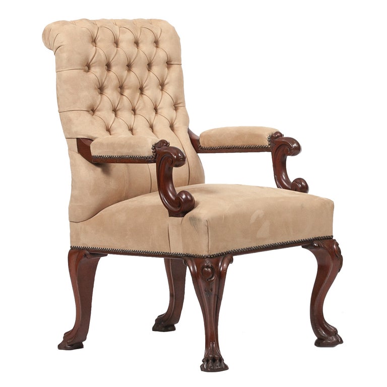 Mid-19th Century Open Button Back Armchair For Sale at 1stDibs