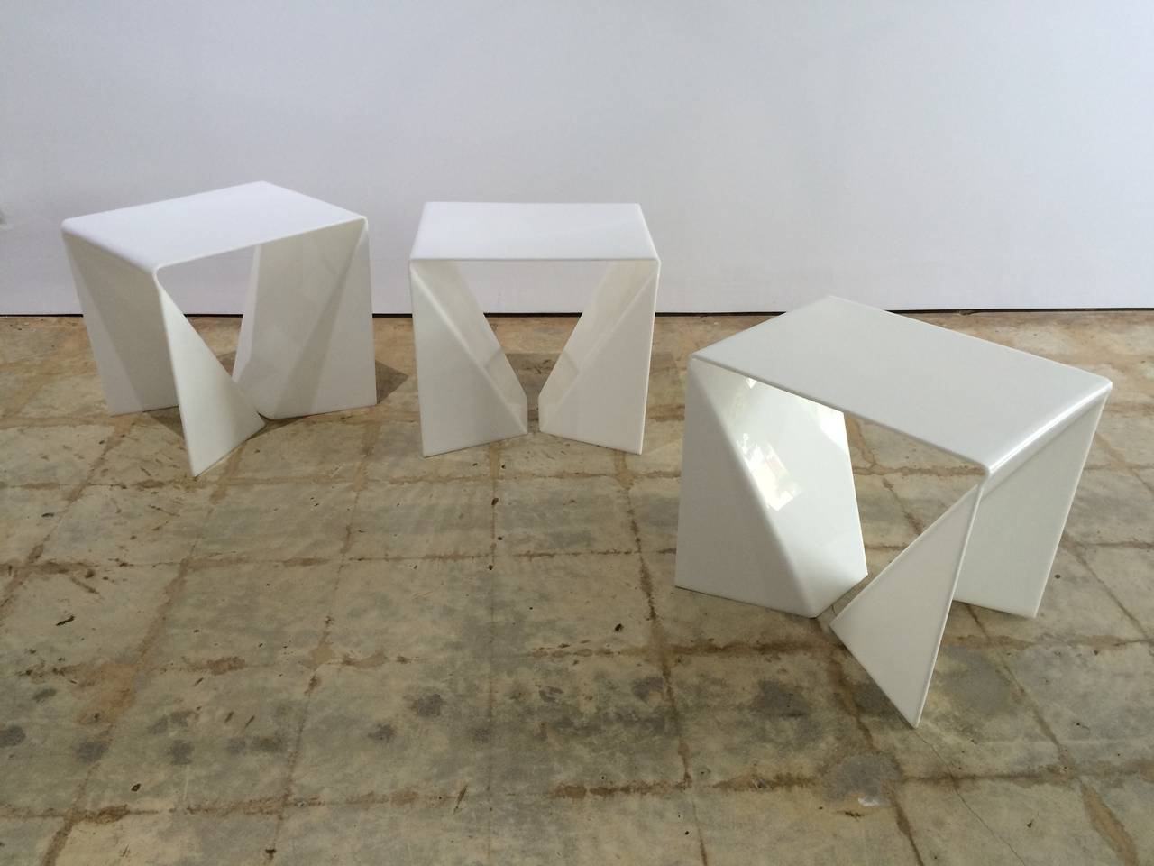 Rare Neal Small "Origami" Tables in White Lucite at 1stDibs
