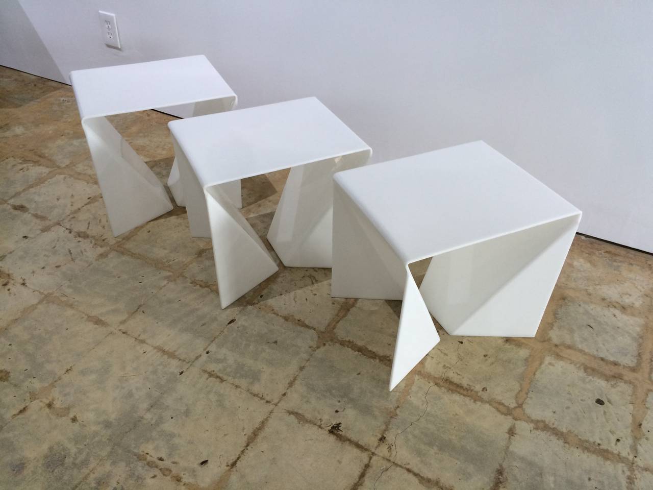 Rare Neal Small "Origami" Tables in White Lucite at 1stDibs