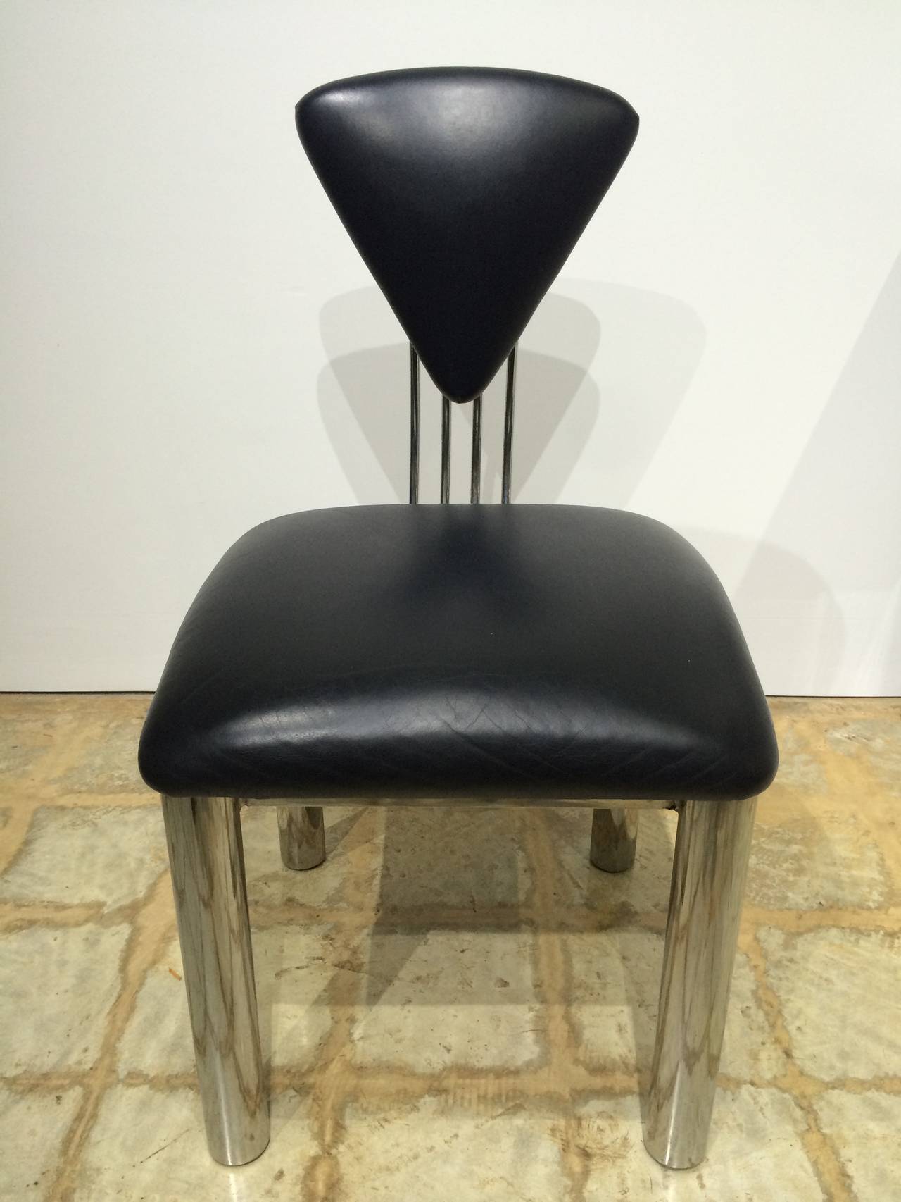 Set of Ten American Post Modern Leather and Steel Dining Chairs at ...