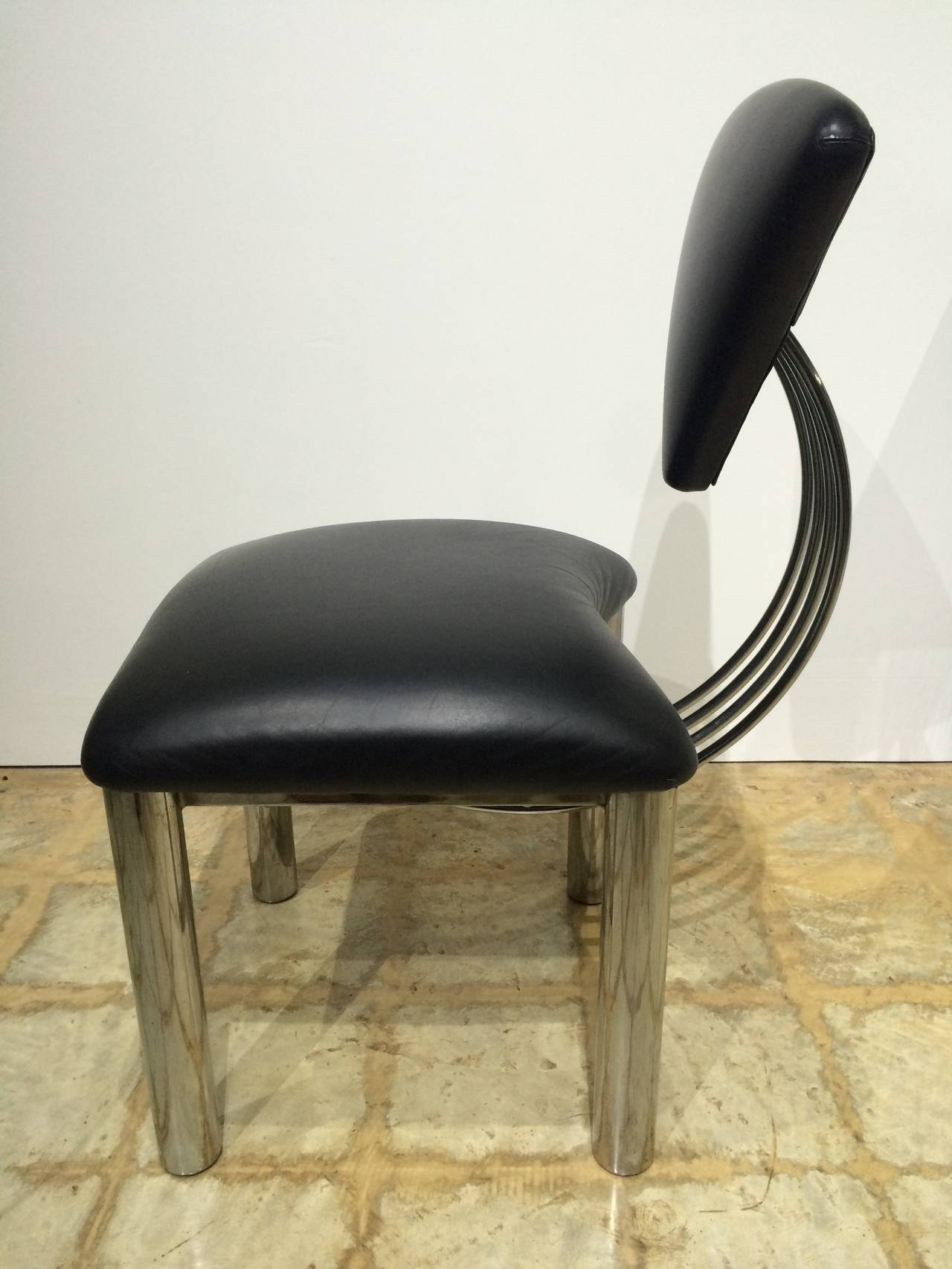 Set of Ten American Post Modern Leather and Steel Dining Chairs at ...