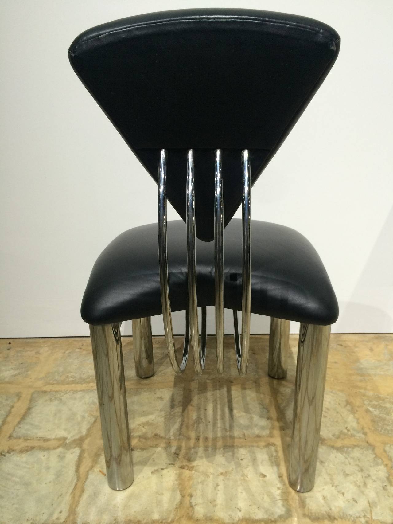 Set of Ten American Post Modern Leather and Steel Dining Chairs at ...