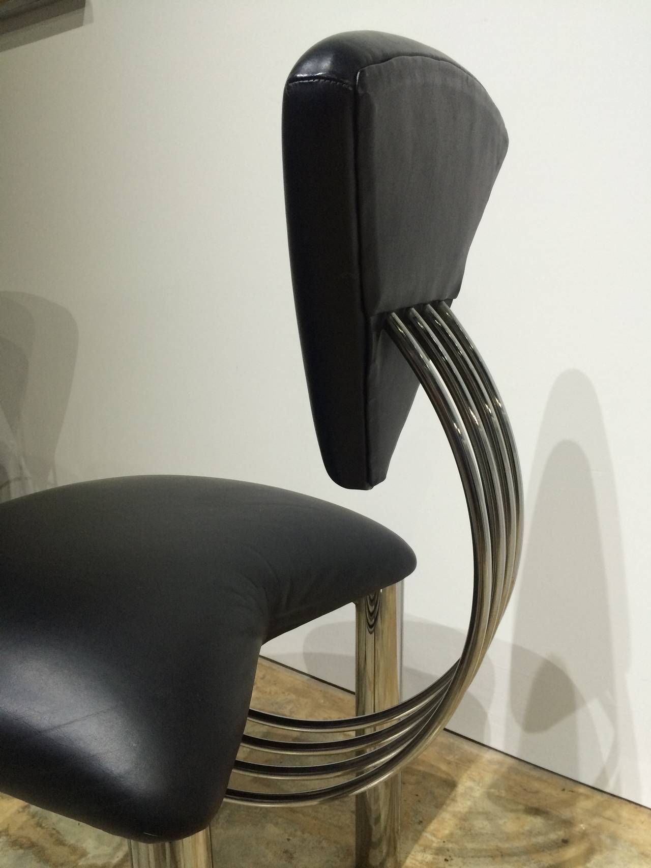 Set of Ten American Post Modern Leather and Steel Dining Chairs at ...