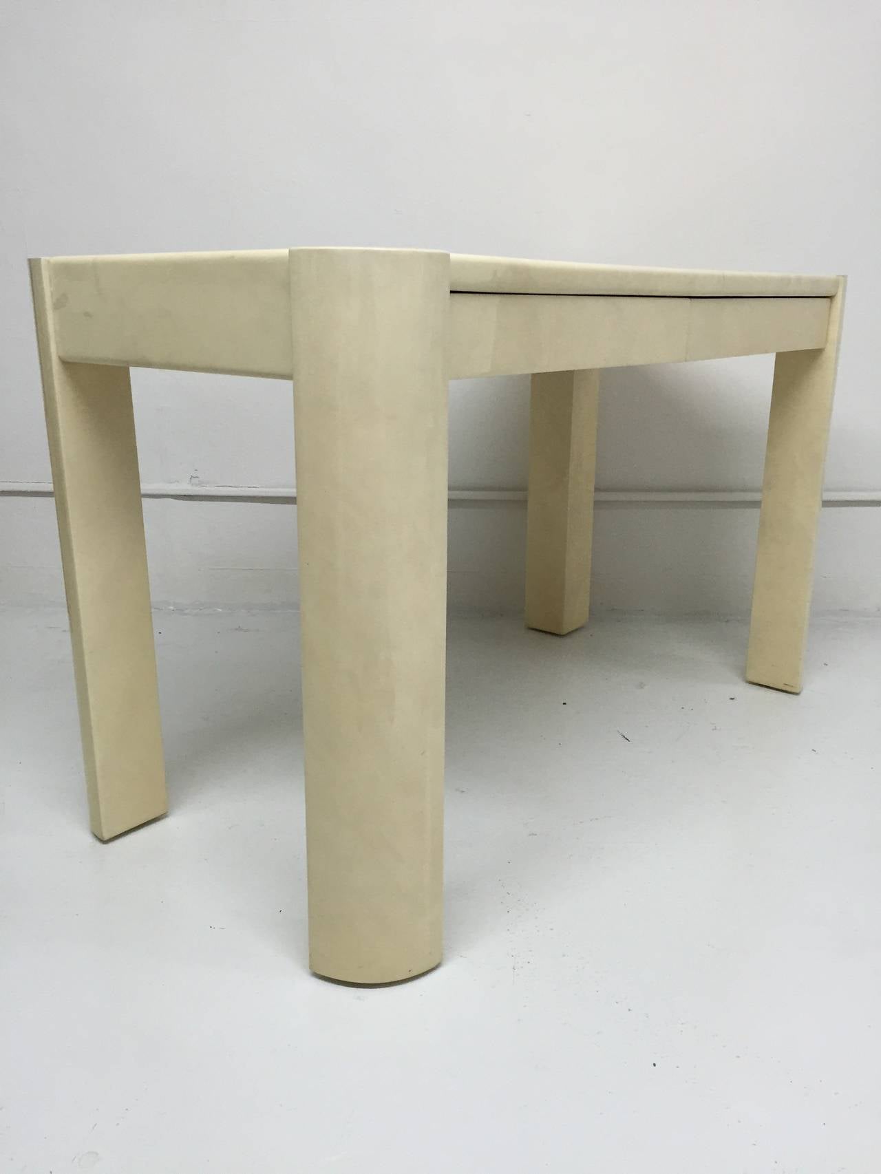 Karl Springer Angular Leg Desk in Ivory Lacquered Goatskin at 1stDibs