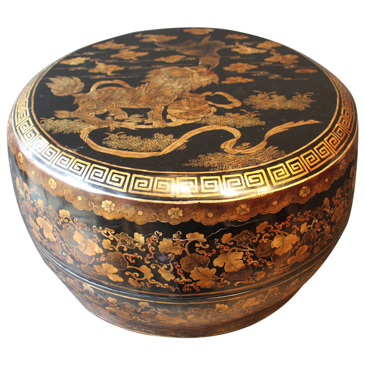 Massive Chinese Cushion Form Lacquer Storage Box, circa 1850 at 1stDibs