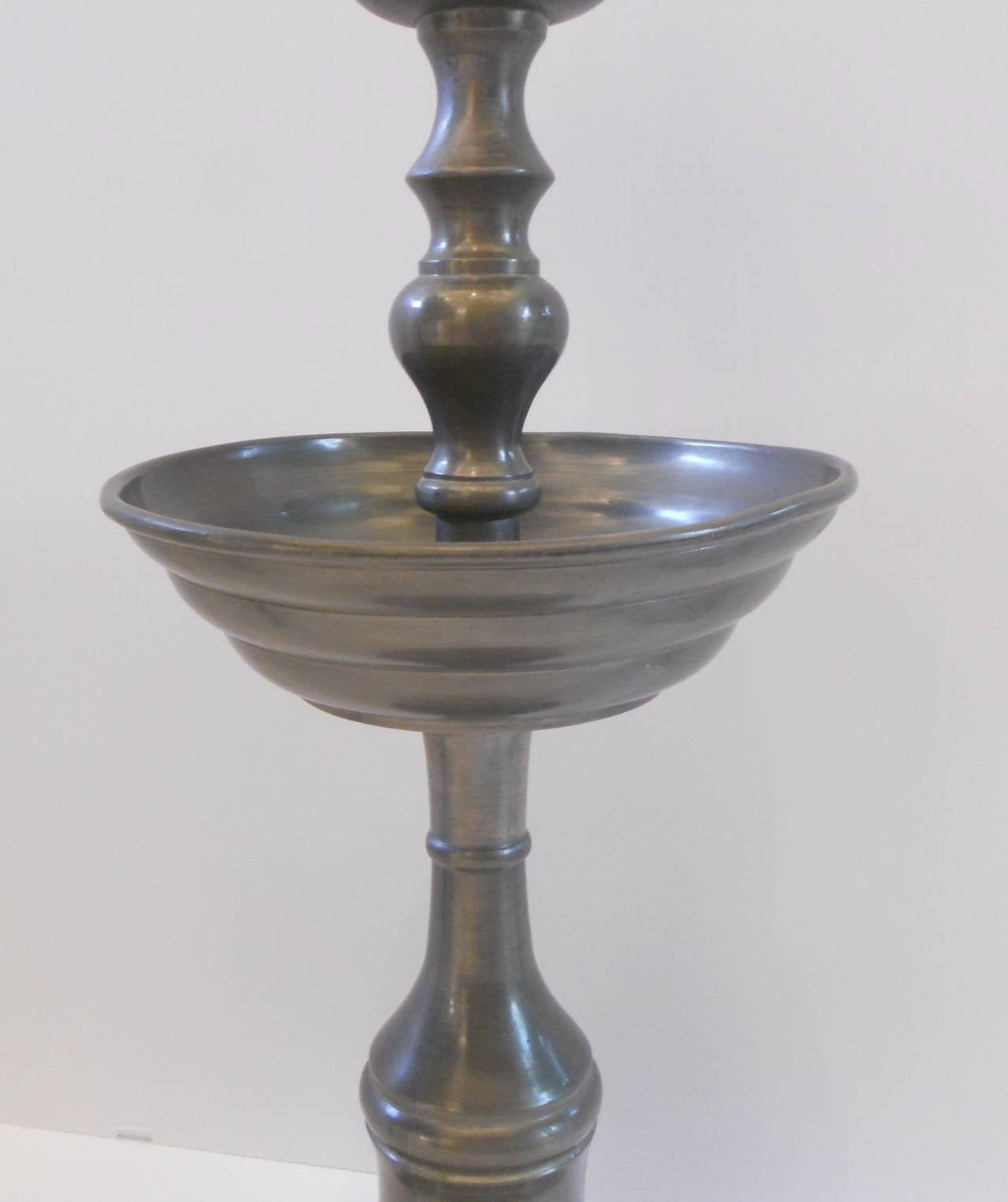 Chinese Pewter Candlestick Lamp For Sale at 1stDibs