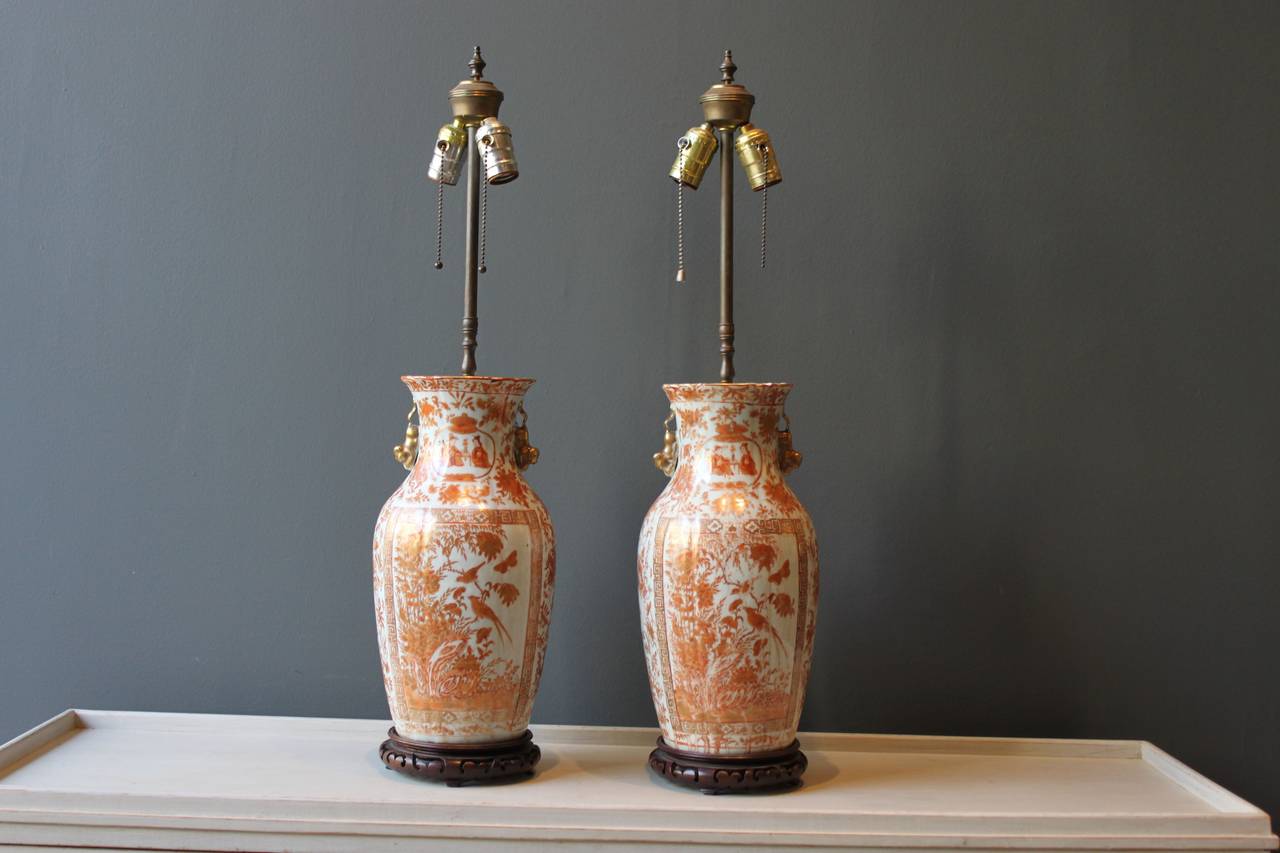 19th Century Pair of Chinese Porcelain Lamps with Foo Lion Handles at ...