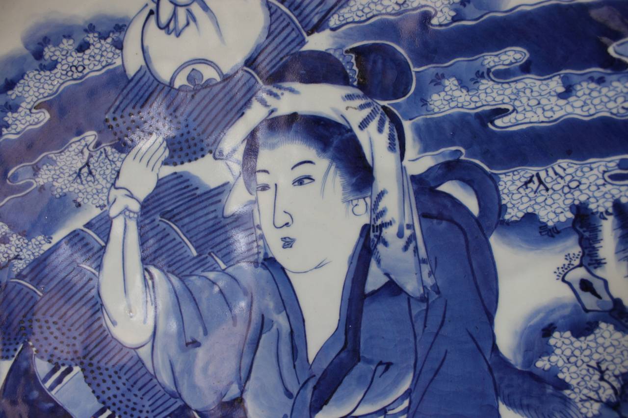 Very Large Blue and White Chinese Charger with Plate Stand, 20th ...