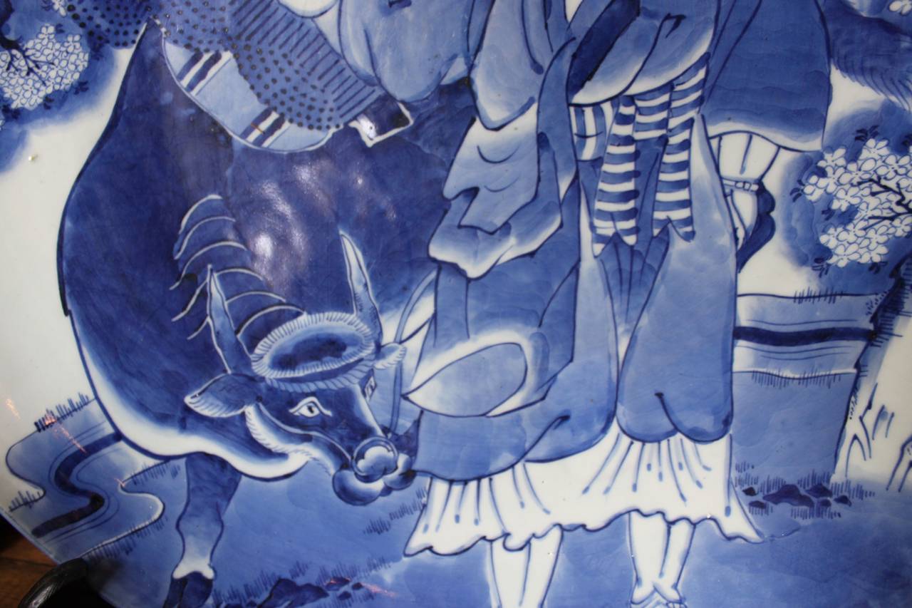 Very Large Blue and White Chinese Charger with Plate Stand, 20th ...