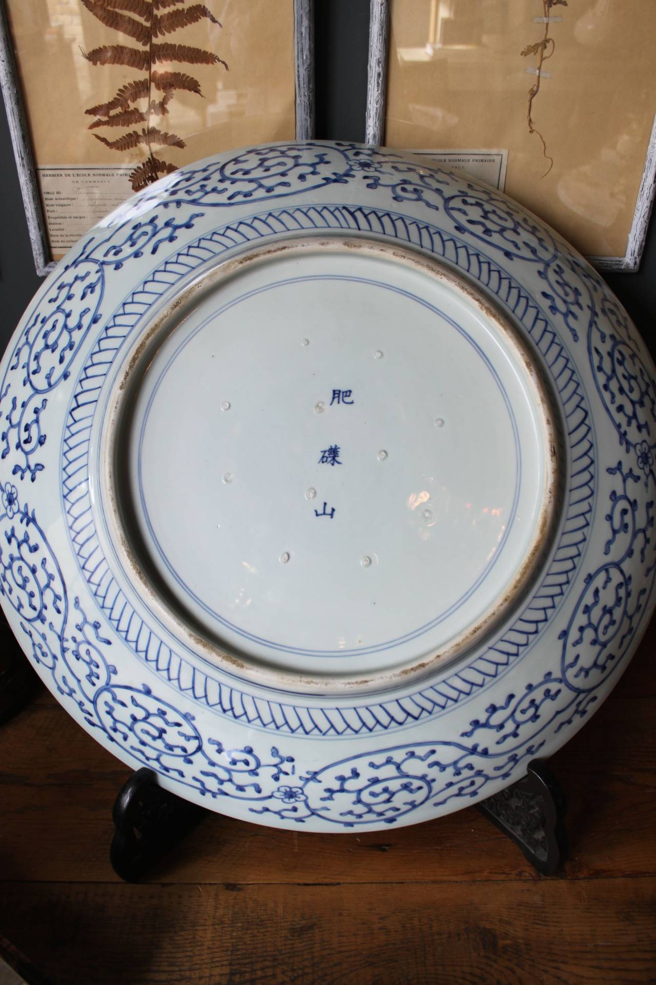 Very Large Blue and White Chinese Charger with Plate Stand, 20th ...
