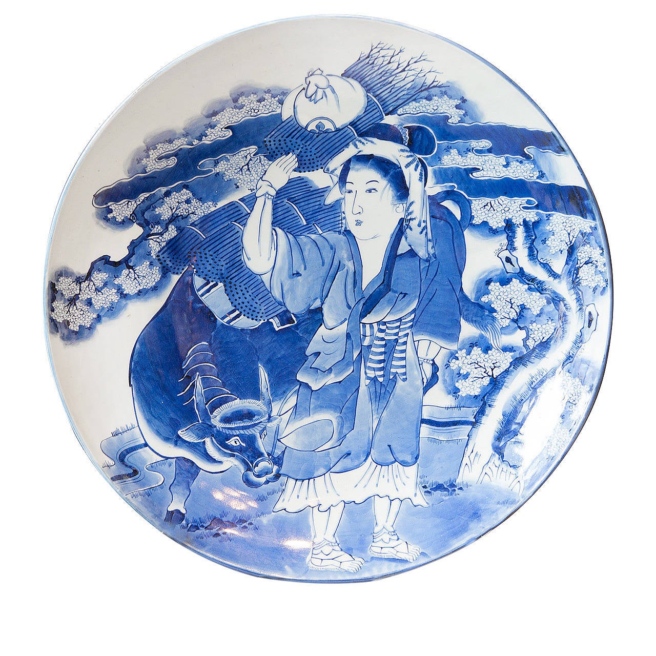 Very Large Blue and White Chinese Charger with Plate Stand, 20th ...