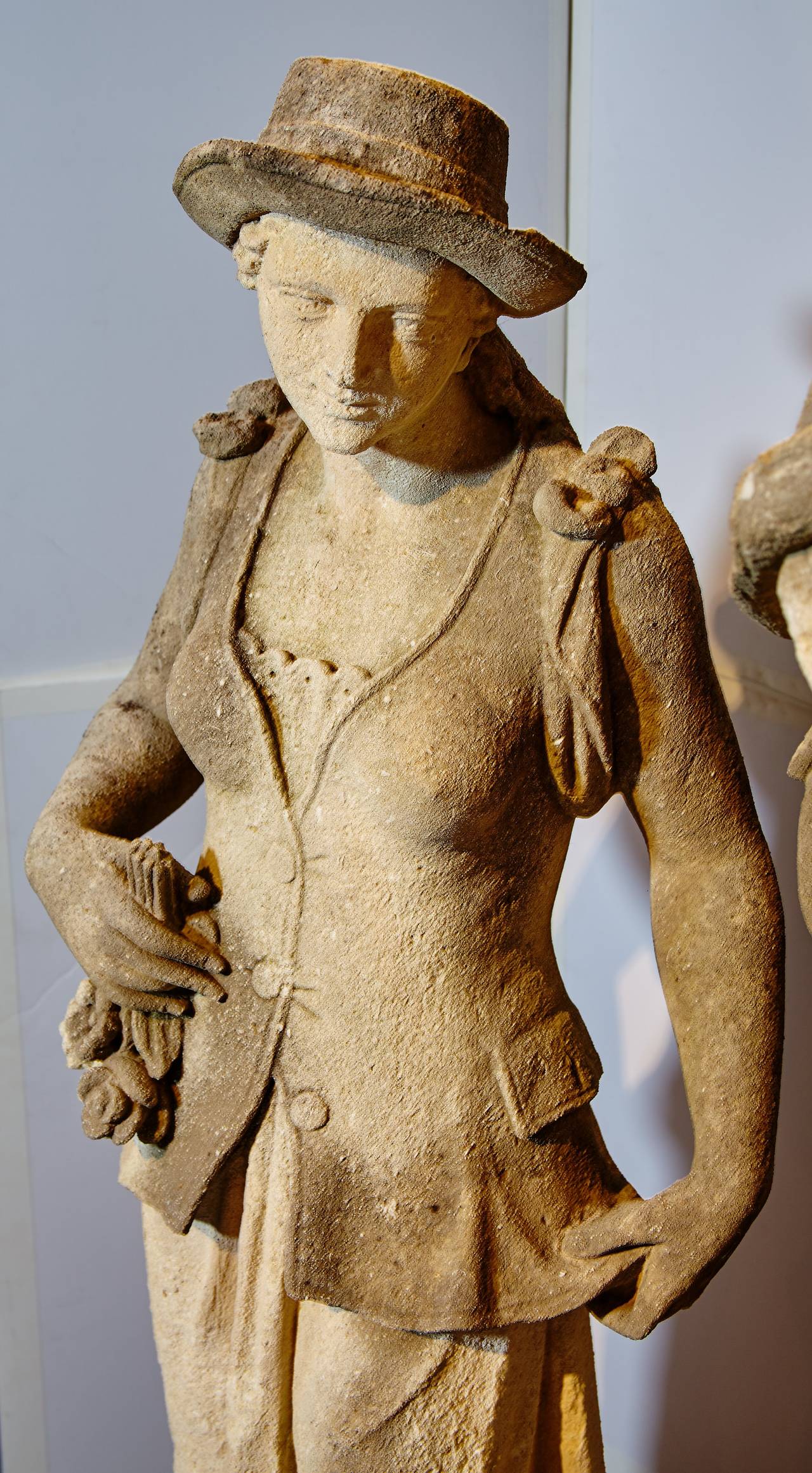 Hand-Carved Vicenza Nearly Life-sized Stone Statues of Young Couple at ...