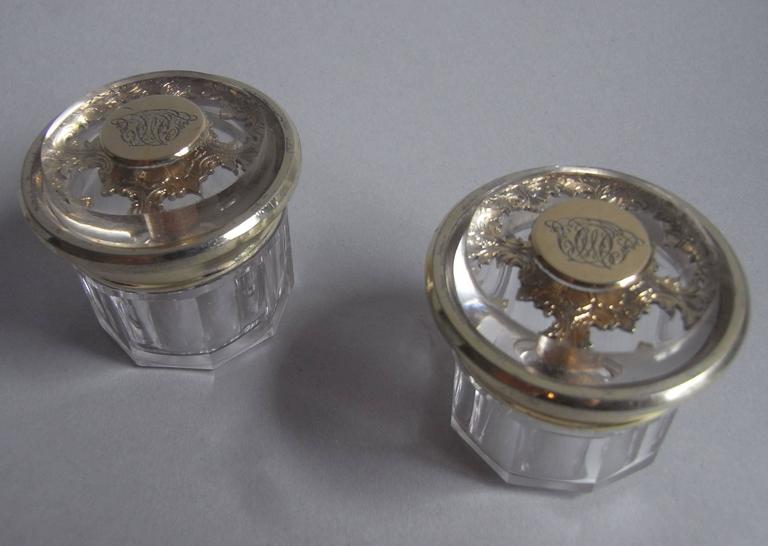 An exceptionally fine and unusual pair of silver gilt mounted Dressing ...