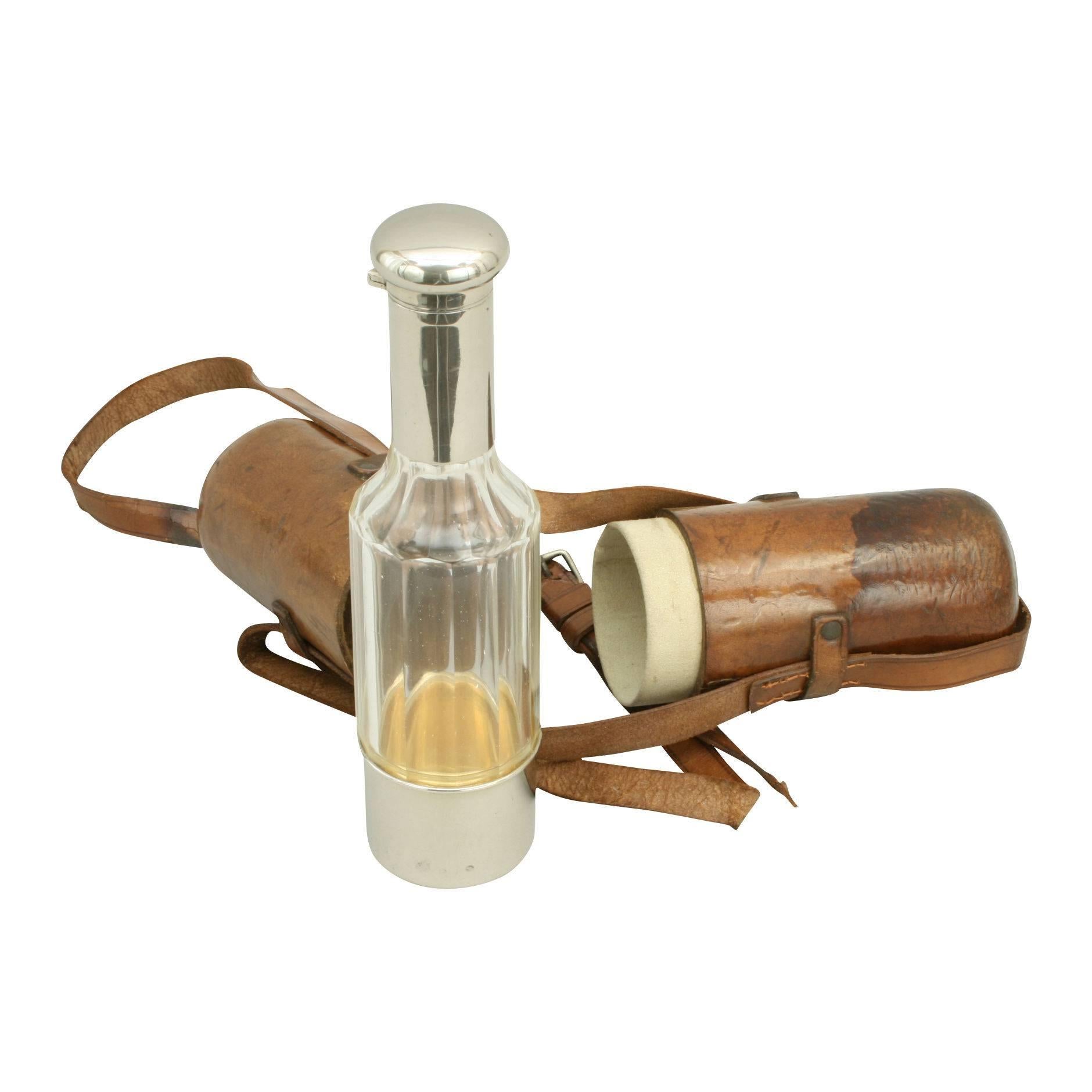 Vintage Glass Flask With Leather Case - For Sale on 1stDibs