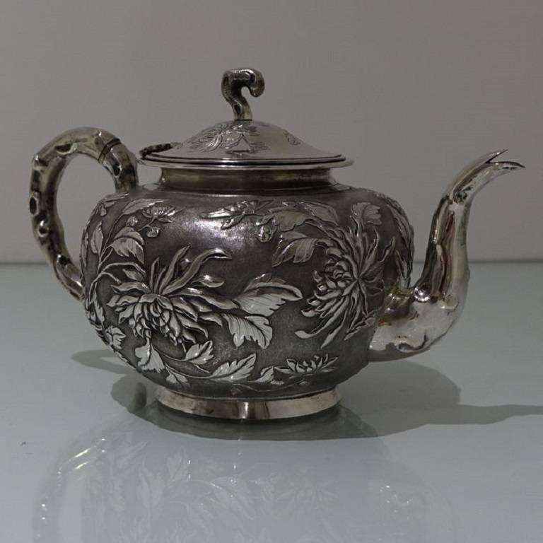 Antique Silver Chinese Three-Piece Tea Set, Hong Kong, circa 1900 For ...