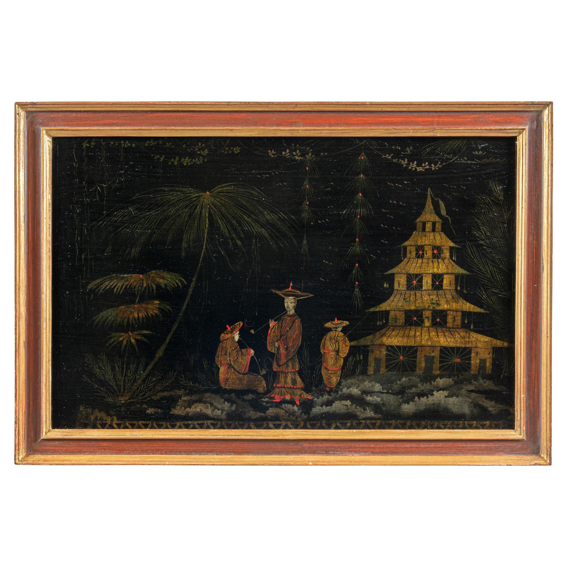 Unknown - 18th century Chinese figure painting - Landscape Pagoda - Oil ...