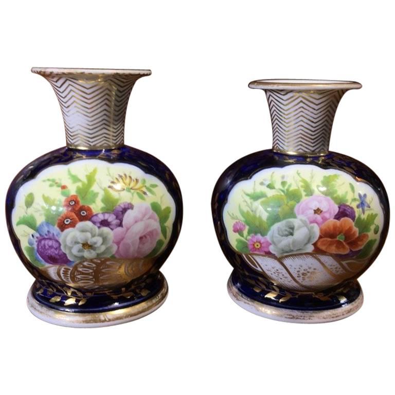 Pair of Early Minton Vases, Flower Panels, circa 1825 at 1stDibs