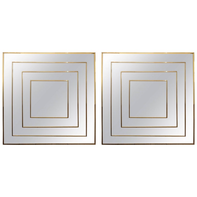 Glitzy Pair of Square Geometric Mid-Century Modern Italian Mirrors at ...