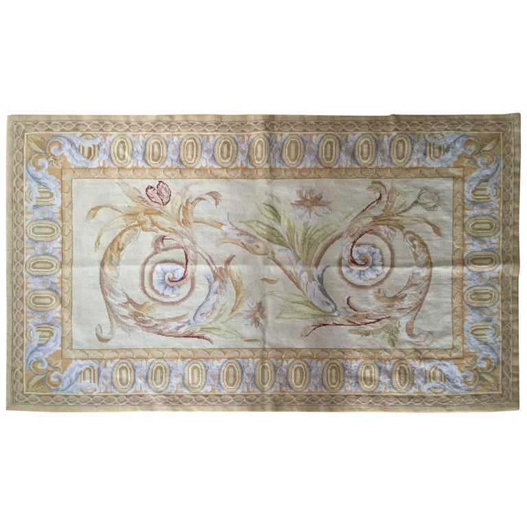 Pretty French Antique Needlepoint Area Rug at 1stDibs