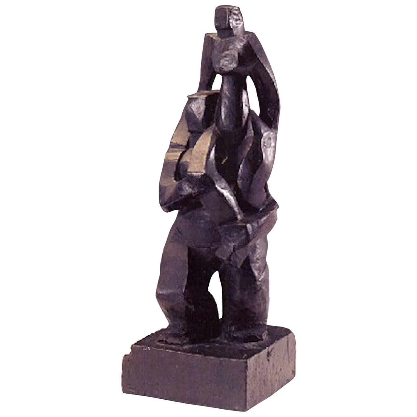 1965 Cubist Angular Bronze Modernist Sculpture For Sale at 1stDibs