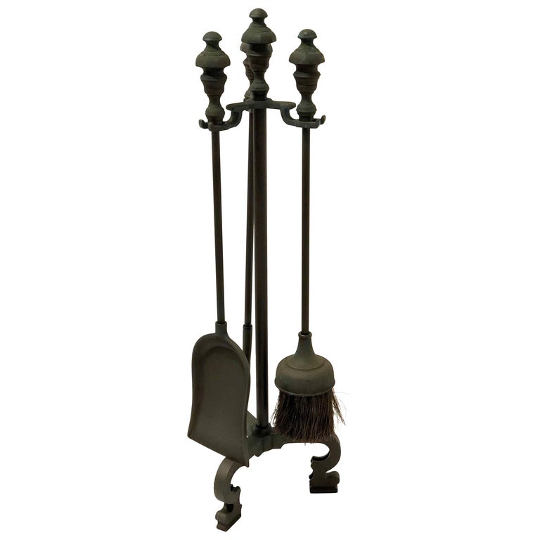 Antique Patinated Bronze Fireplace Tools Set at 1stDibs