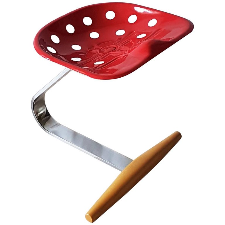 Castiglioni Red "Mezzadro" Stool in Steel and Beech, Mid-Century Modern ...