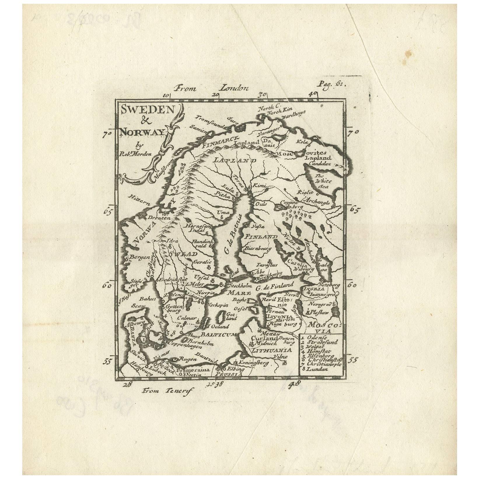 Antique Map of Sweden and Norway by R. Morden, circa 1699 at 1stDibs