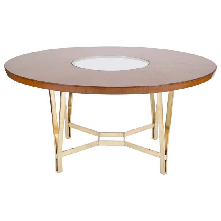 Large Sapele Center Table on Polished Bronze Base at 1stDibs