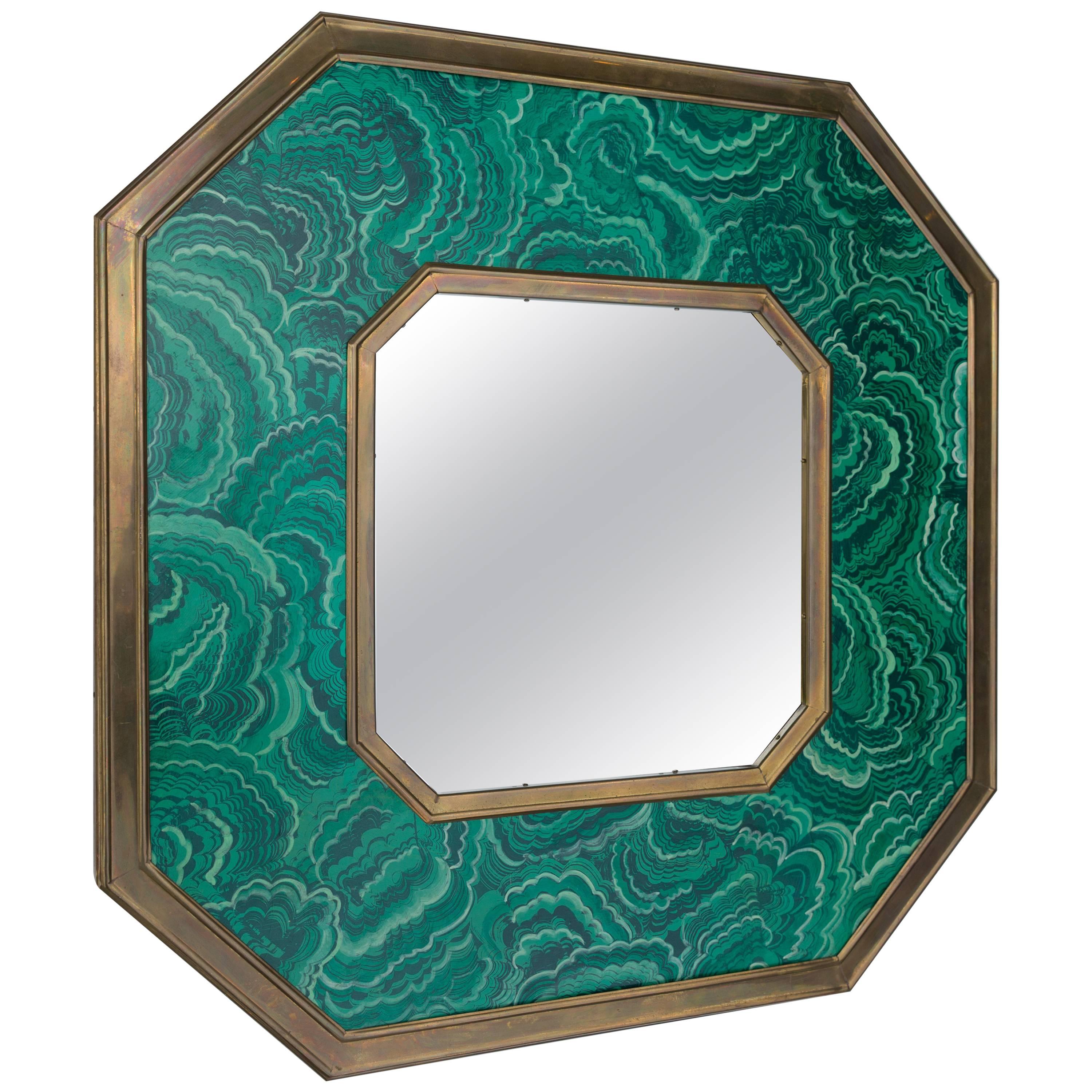 1970s Faux Painted Malachite Mirror by Sarreid at 1stDibs