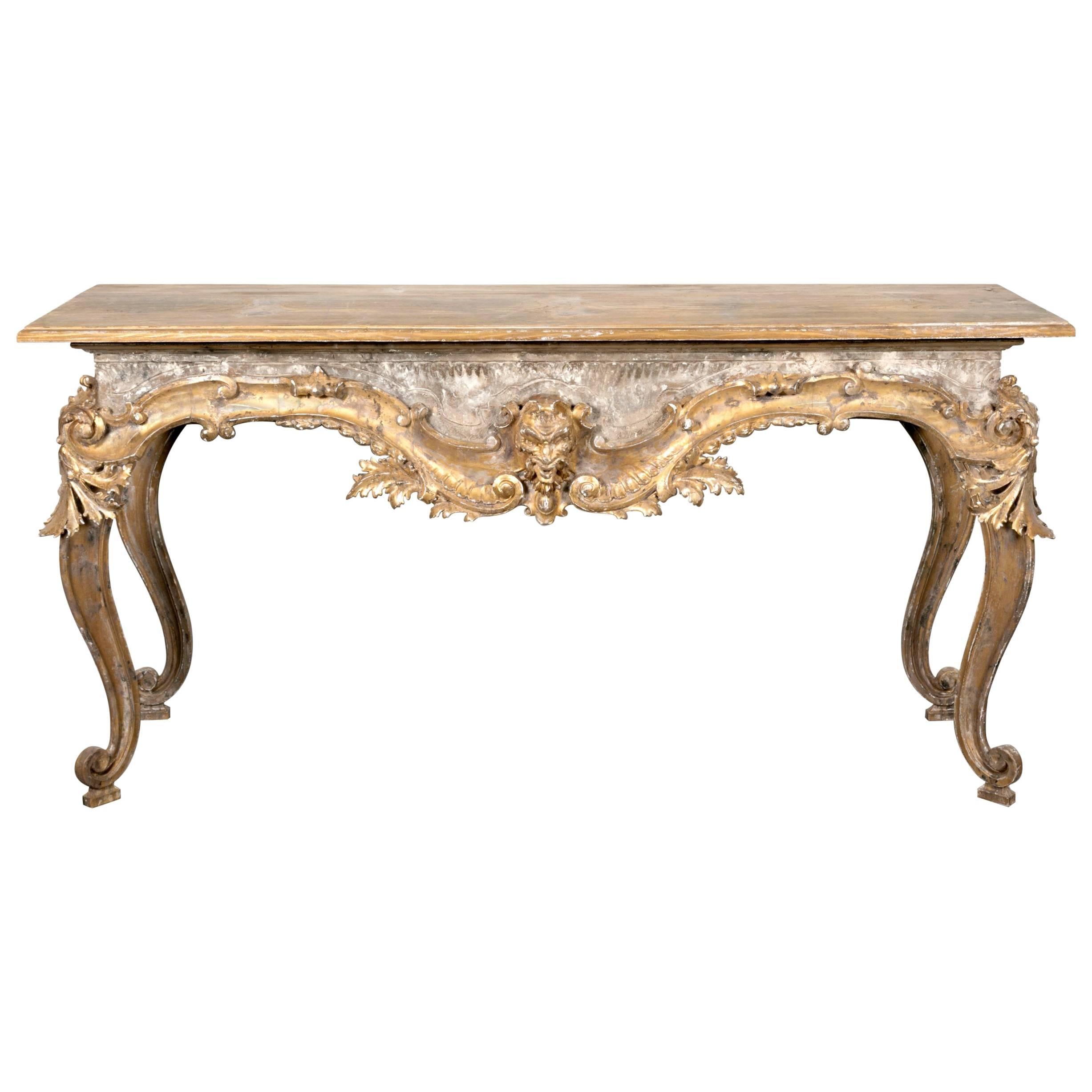 French Baroque Style Painted and Giltwood Fragment Console Table at 1stDibs