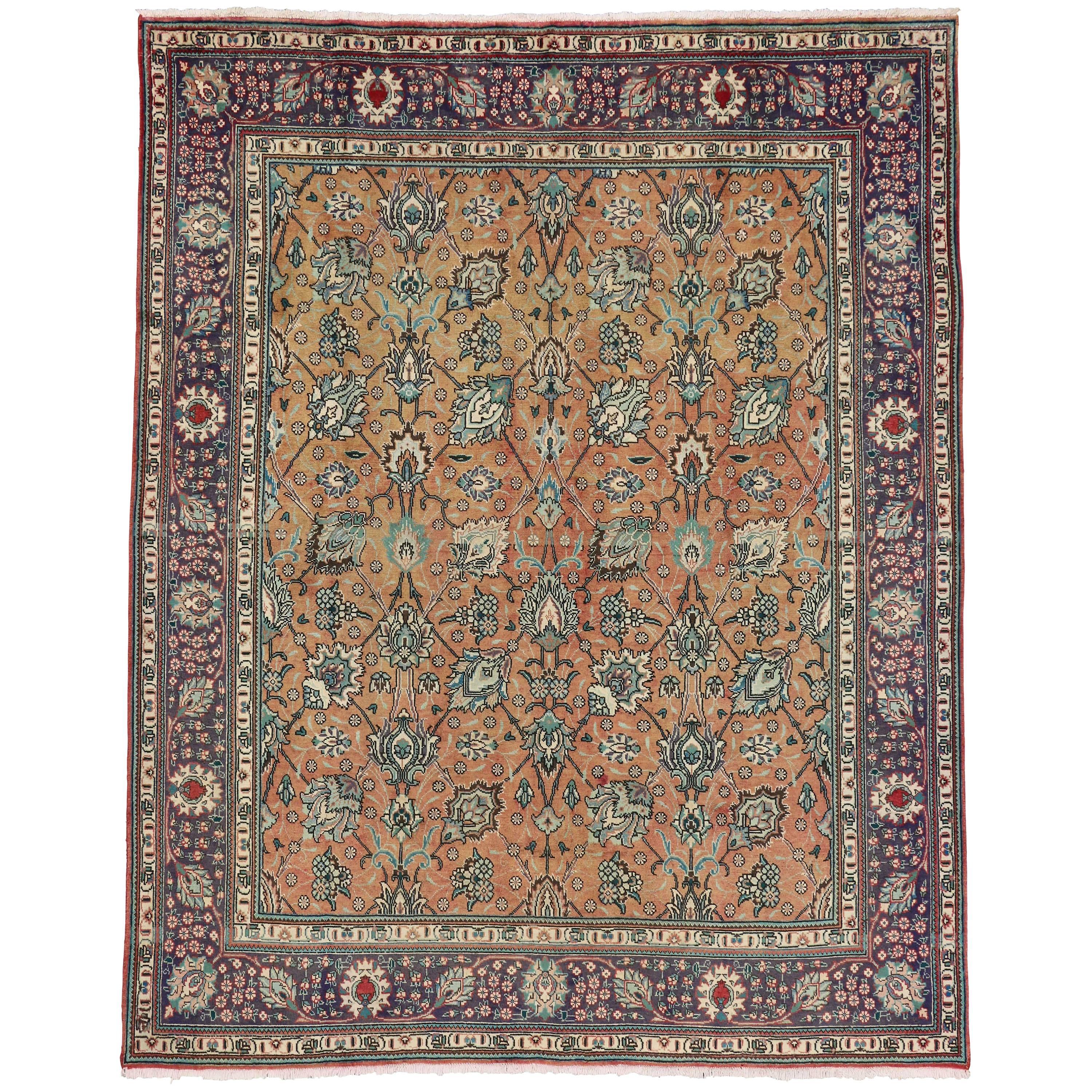 Vintage Persian Tabriz Rug with Traditional Style, Square Tabriz Rug at ...