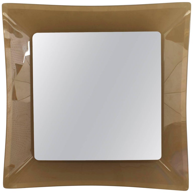 Italian 1940s Tinted Amber Glass Frame Wall Mirror For Sale at 1stDibs