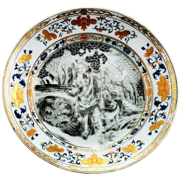 Chinese Export En Grisaille European-Subject Plate Lord Burghley at 1stDibs
