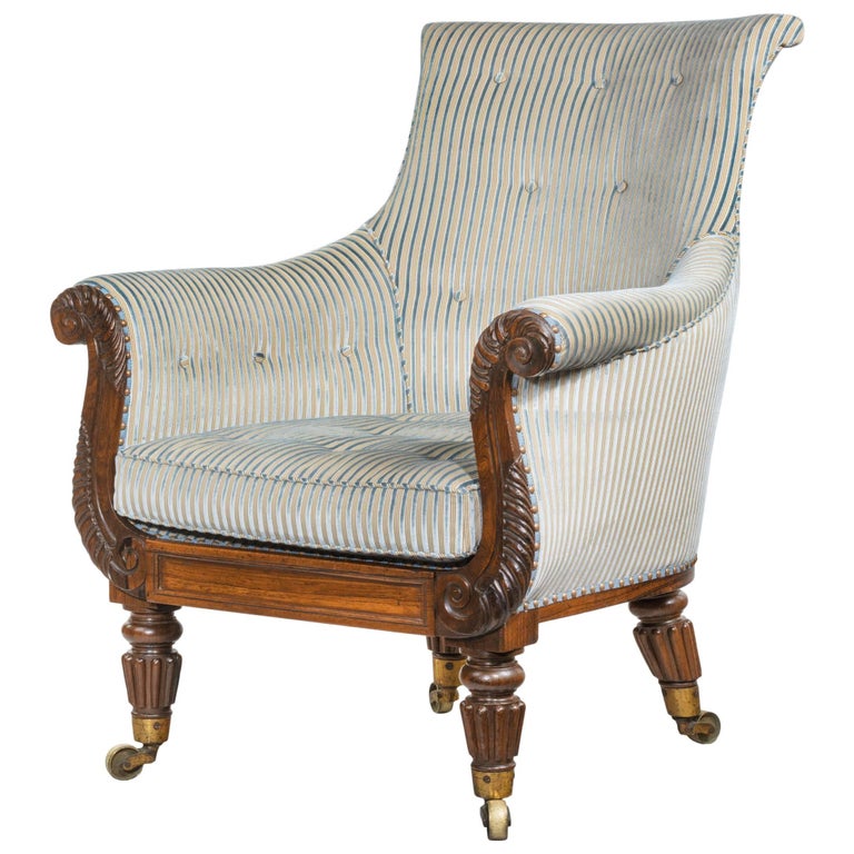 Regency Carved Rosewood Library Armchair at 1stDibs