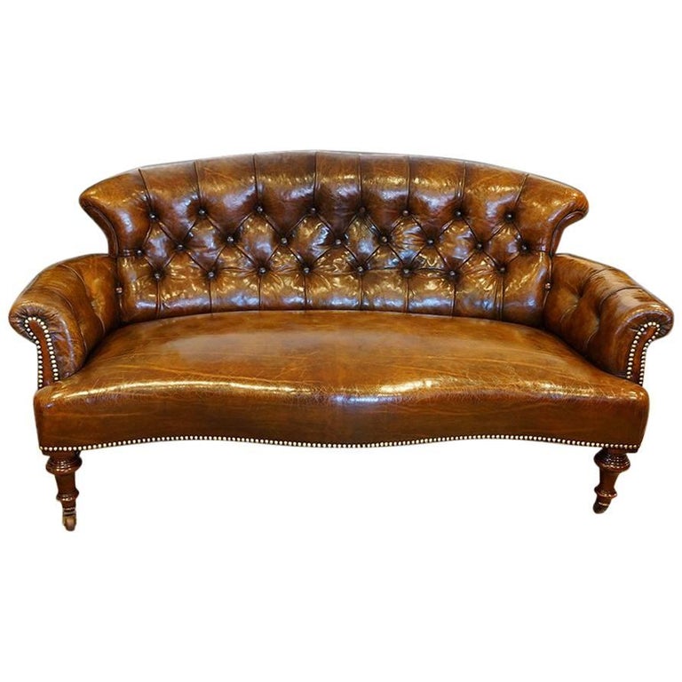 Victorian Small Leather Library Sofa at 1stDibs